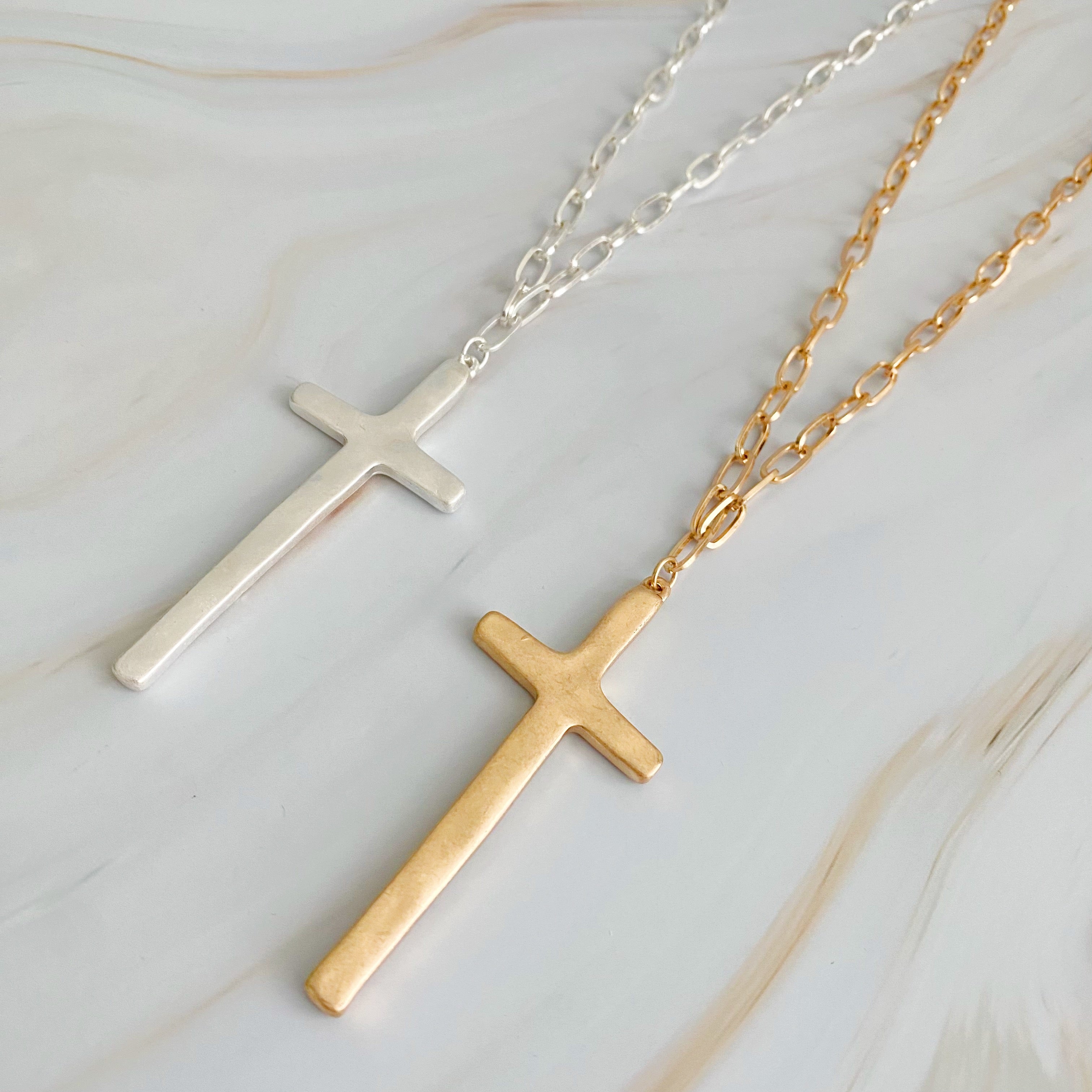 Hammered Cross Long Chain Necklace – Ellisonyoung.com
