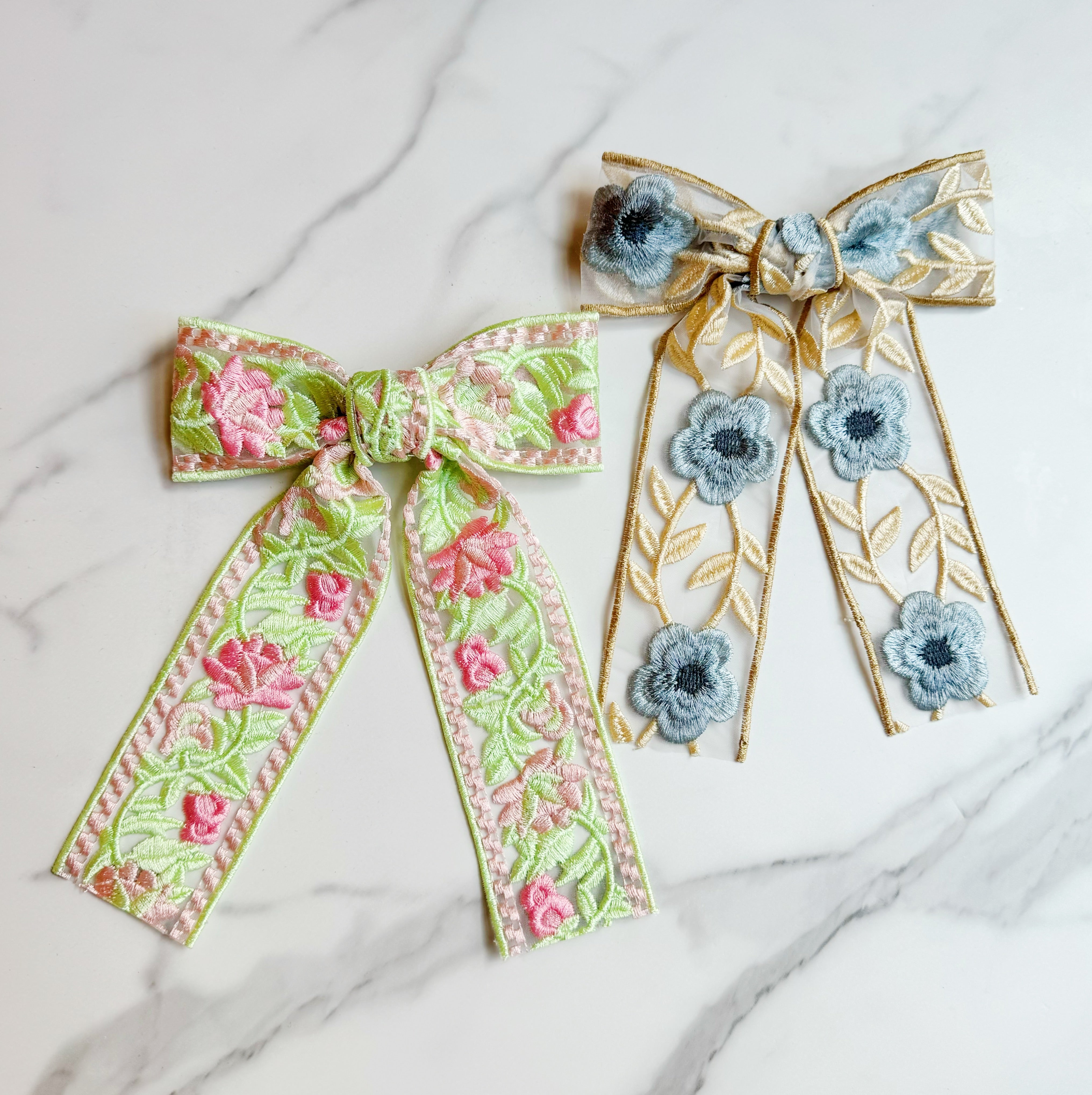 Lacey Flower Embroidered Bow Hair Clip – Ellisonyoung.com